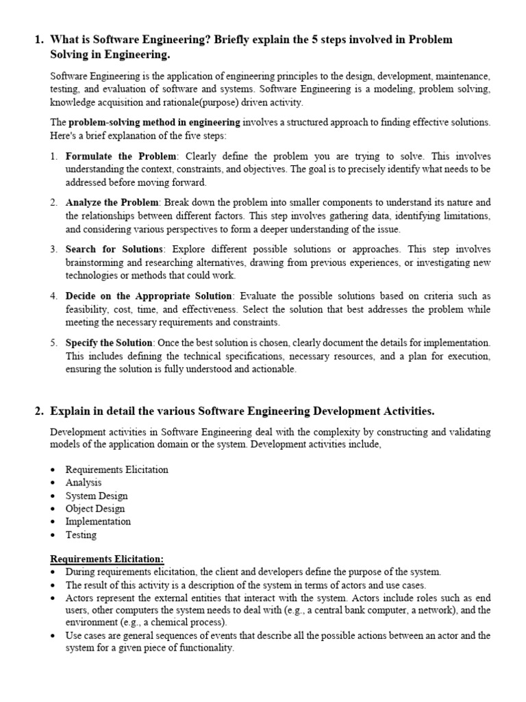 Se Important Questions With Answers For Ia 1 Module 1 | PDF | Use Case ...