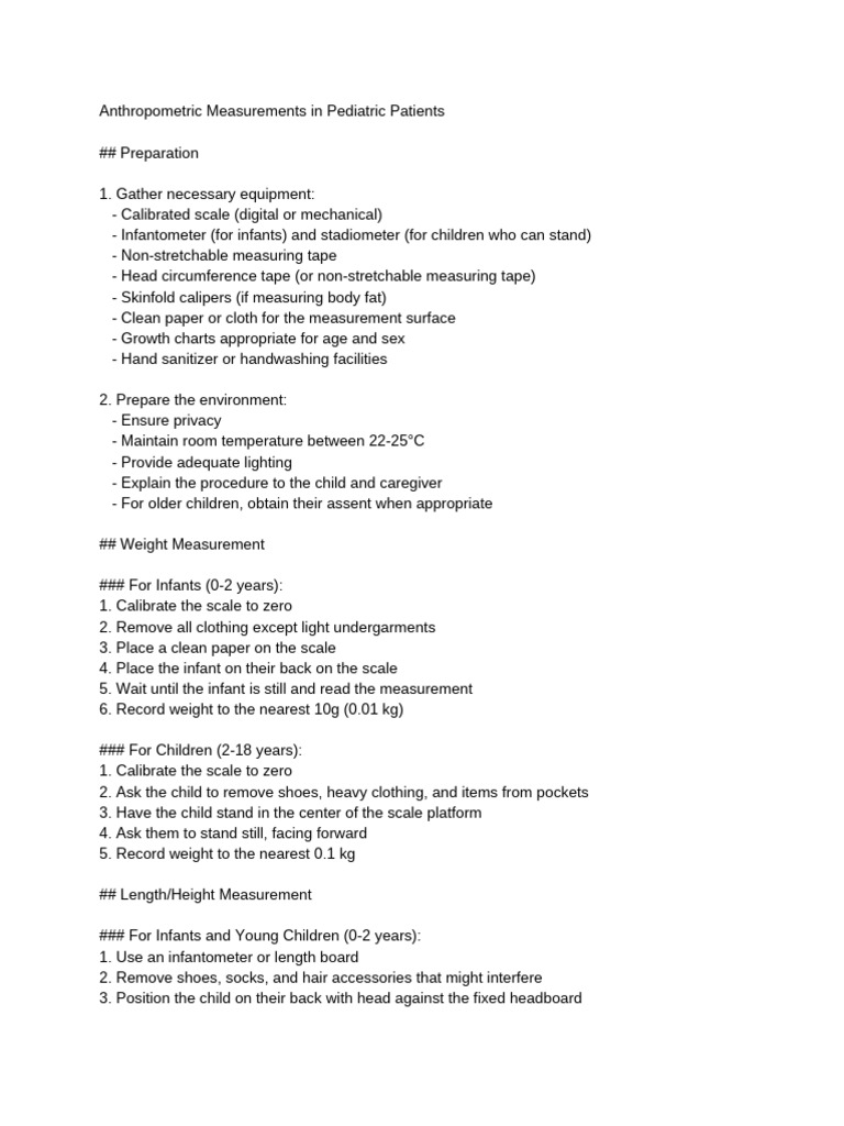 Anthropometric Measurements in Pediatric Patients | PDF