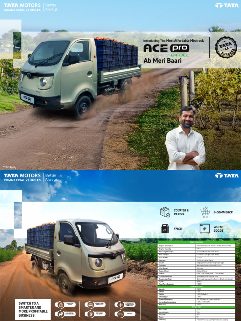 Tata Ace Pro Bi-Fuel Specifications | PDF | Semi Trailer Truck | Motor ...