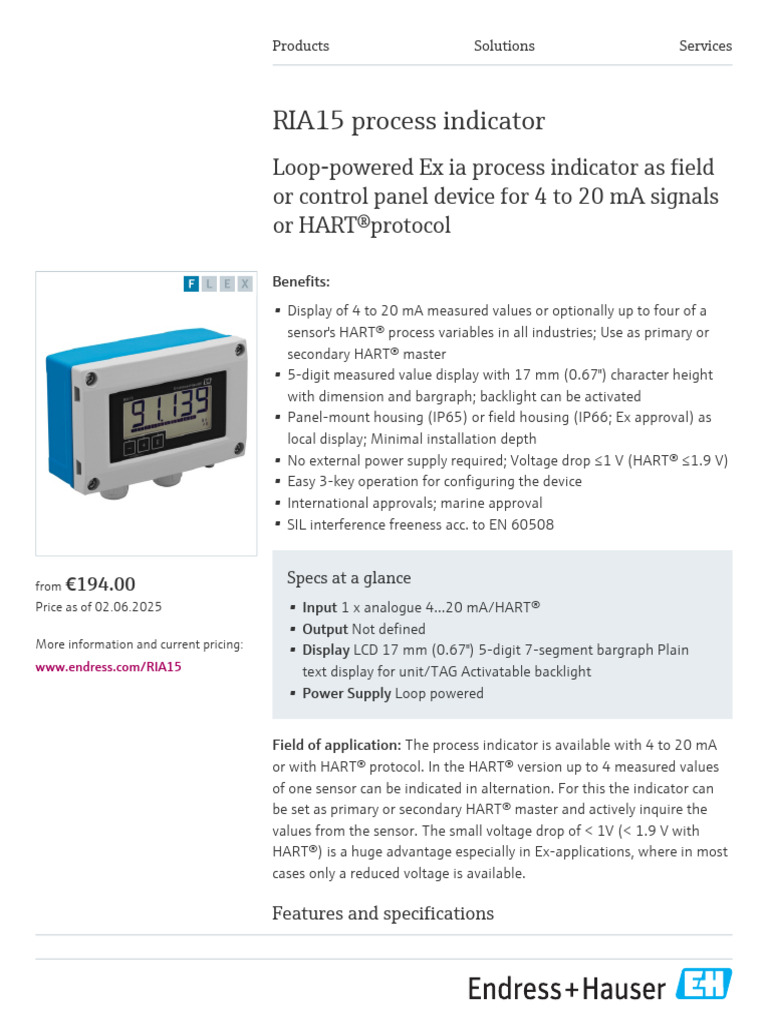 Endress-Hauser_Loop_Powered_Process_Indicator_RIA15_EN | PDF | Power Supply | Computer Engineering