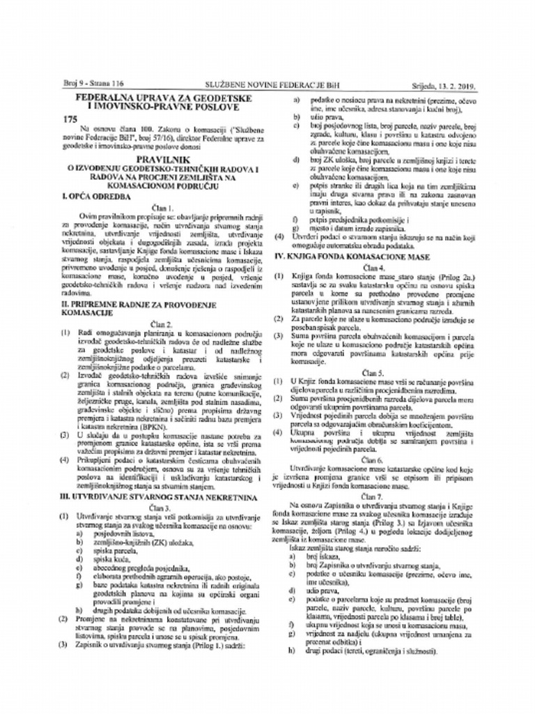 Pravilnik o Izvodenju Geodetsko-tehnickih Radova i Radova Na Procjeni ...