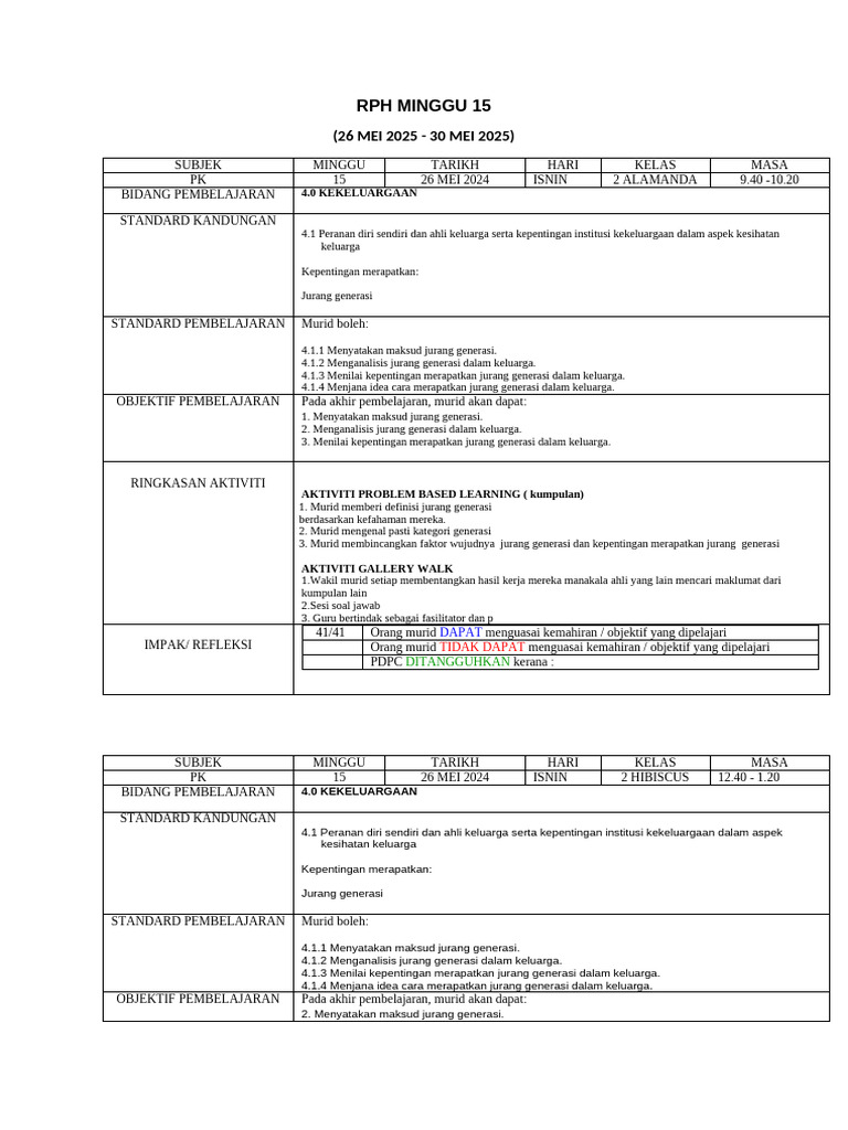 RPH Minggu 15 2025-2026 | PDF