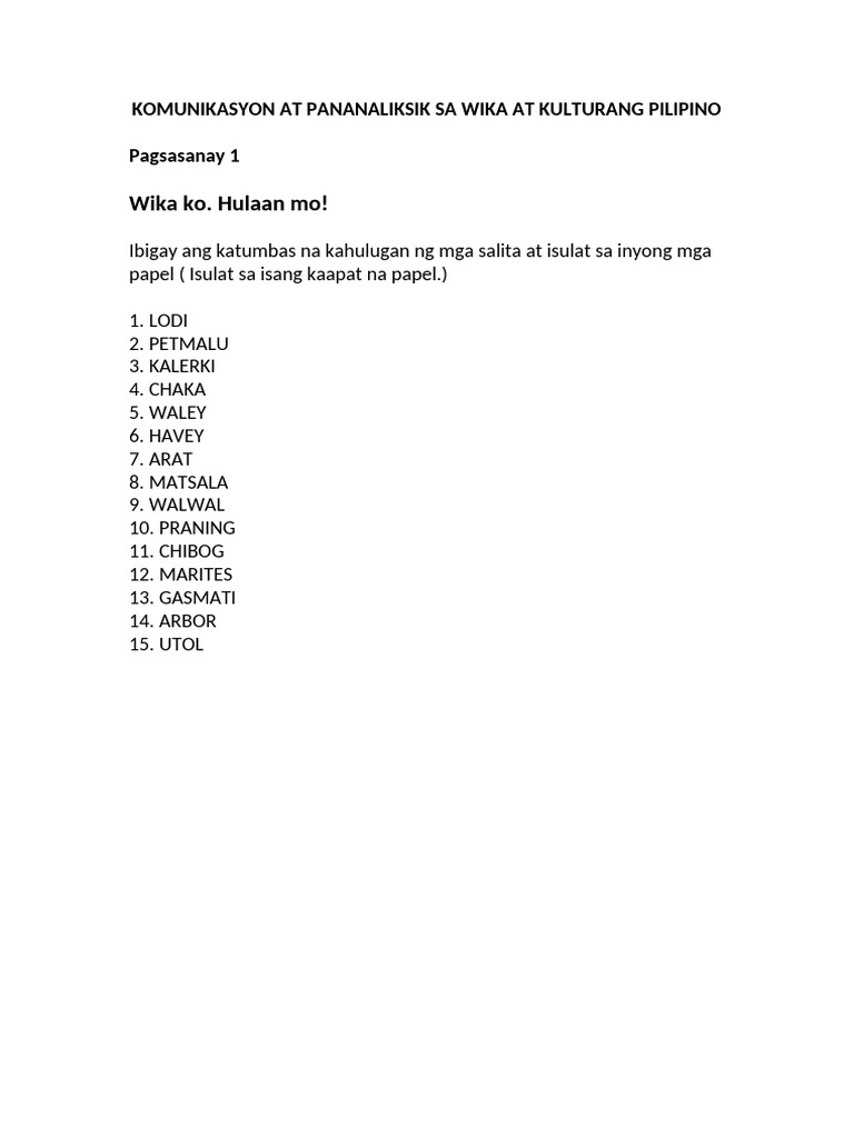 Pagsasanay 1 Komunikasyon | PDF