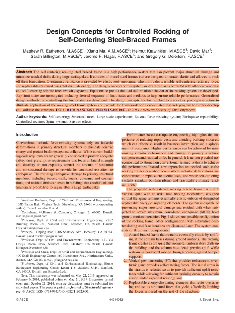 Design Concepts For Controlled Rocking of Self-Centering Steel-Braced ...