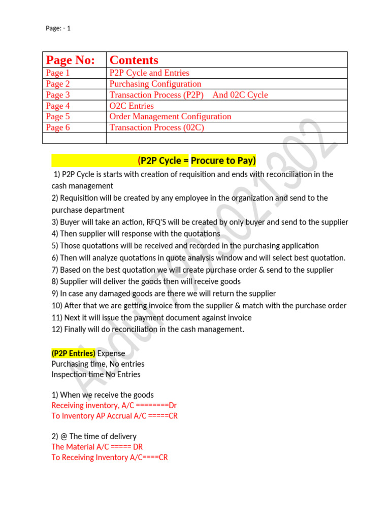 6 P2P & O2C Cycle, P.O, O.M & Entries | PDF | Receipt | Business