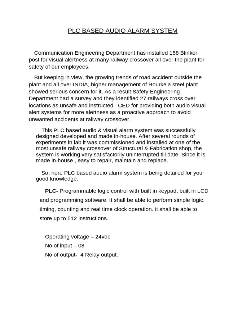 PLC BASED AUDIO ALRAM SYSTEMNew Document | PDF | Programmable Logic Controller | Relay