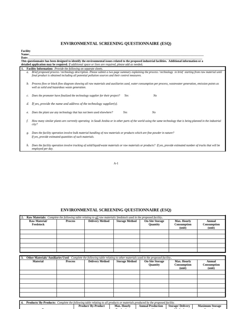 Environmental Screening Questionnaire Form | PDF | Air Pollution ...