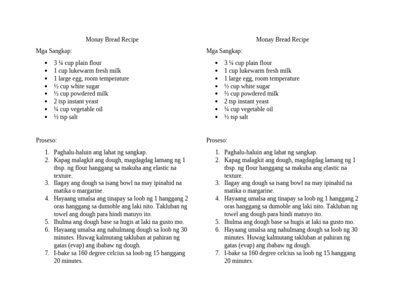 Monay Bread Recipe | PDF