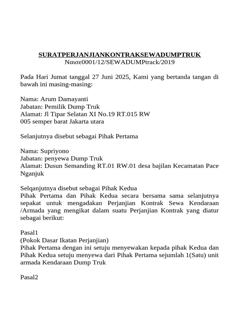 Perjanjian Kontrak Truk | PDF