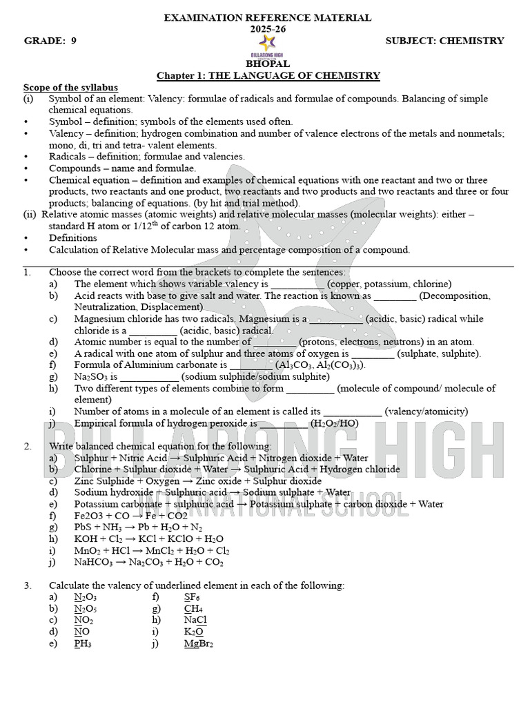 Grade 9 Erm Chemistry March April 2025 26 | PDF | Chemical Reactions ...
