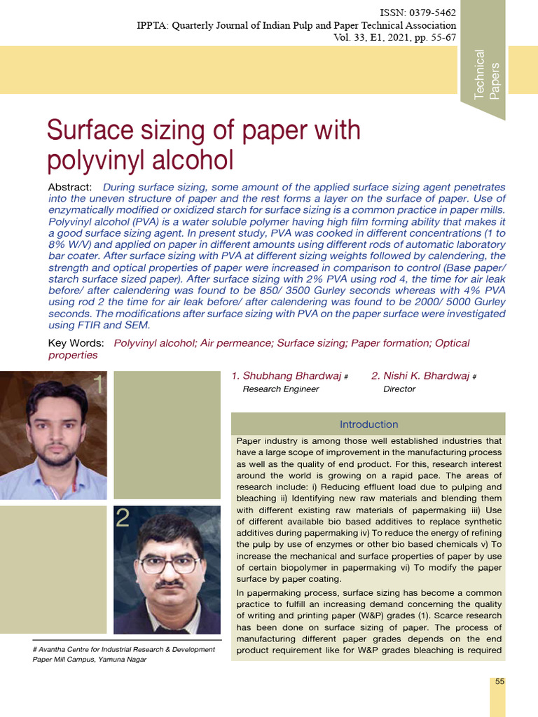 PVA - Surface Sizing of Paper | PDF | Polymers | Paper