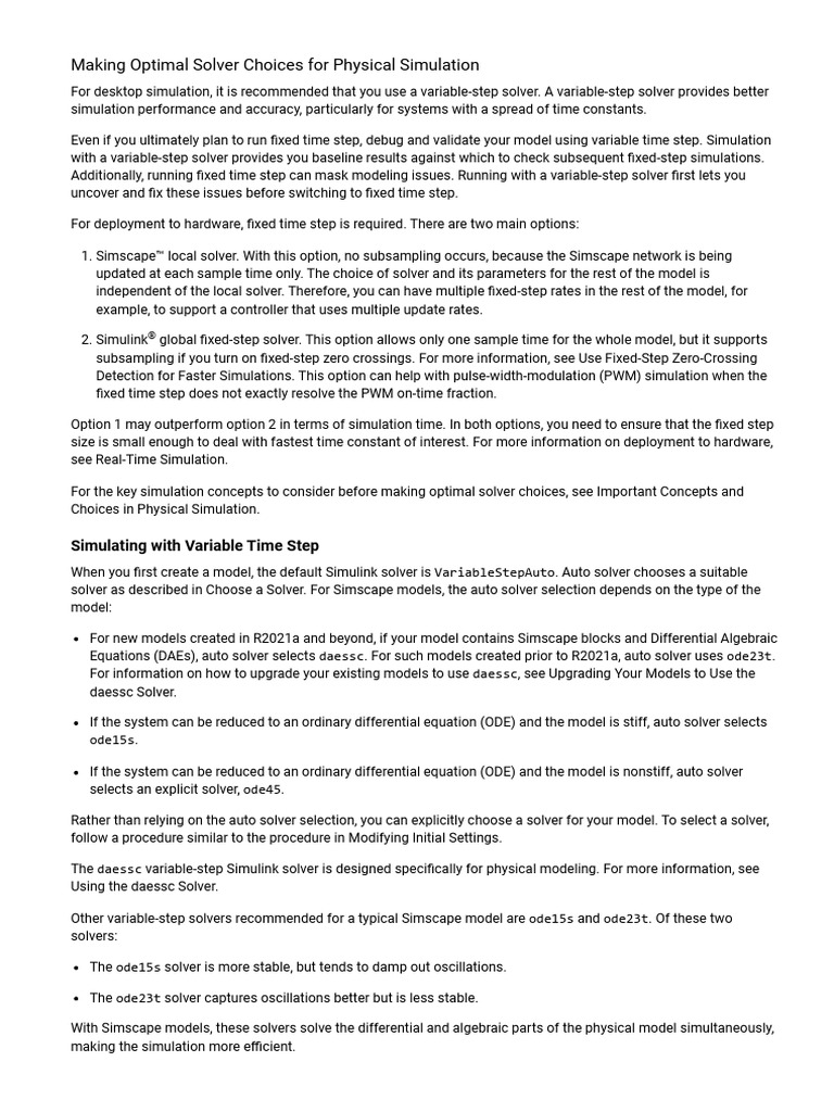 Making Optimal Solver Choices For Physical Simulation - MATLAB & Simulink | PDF | Ordinary ...