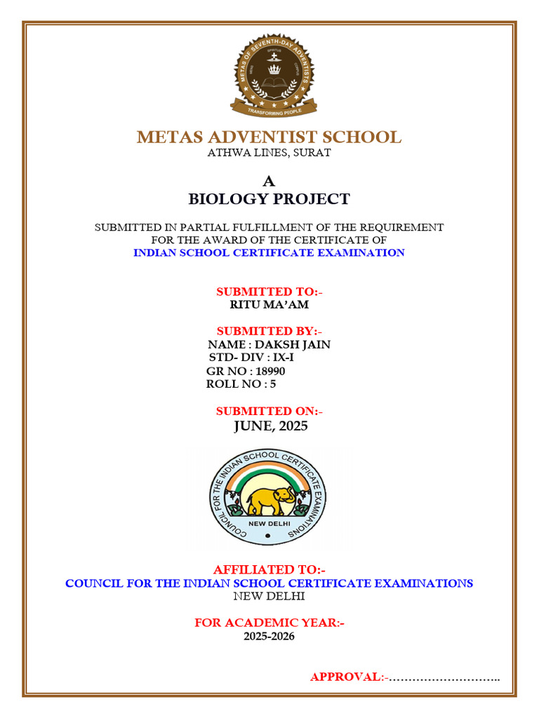 Biology Project for ISC Certificate | PDF