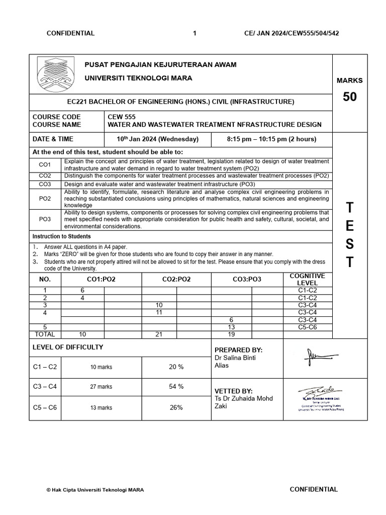 Water and Wastewater Treatment Exam Guide | PDF | Environmental ...