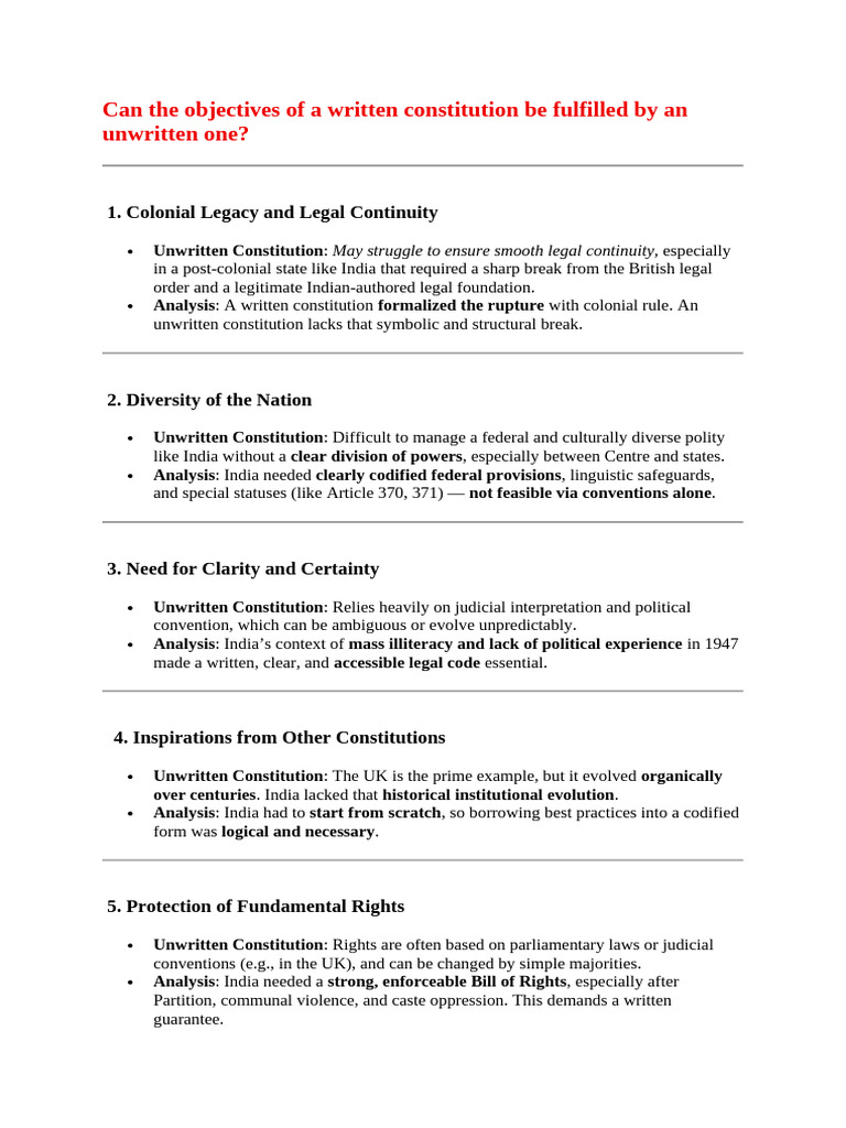 Can The Objectives of A Written Constitution Be Fulfilled by An ...