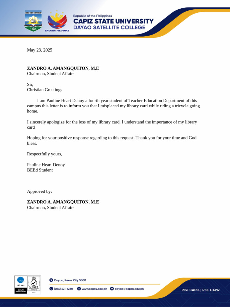 Request for Replacement Library Card | PDF