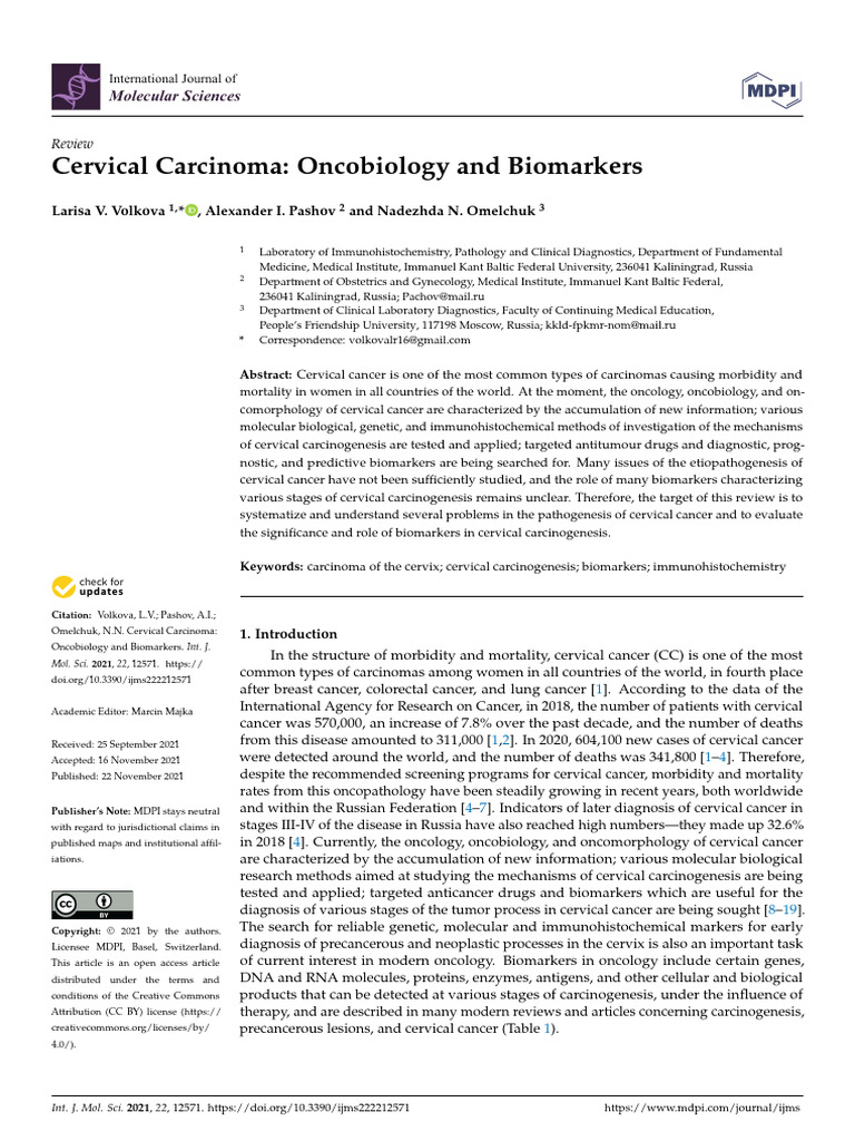 Cervical Carcinoma Oncobiology and Biomarkers | PDF | Carcinogenesis | Cervical Cancer