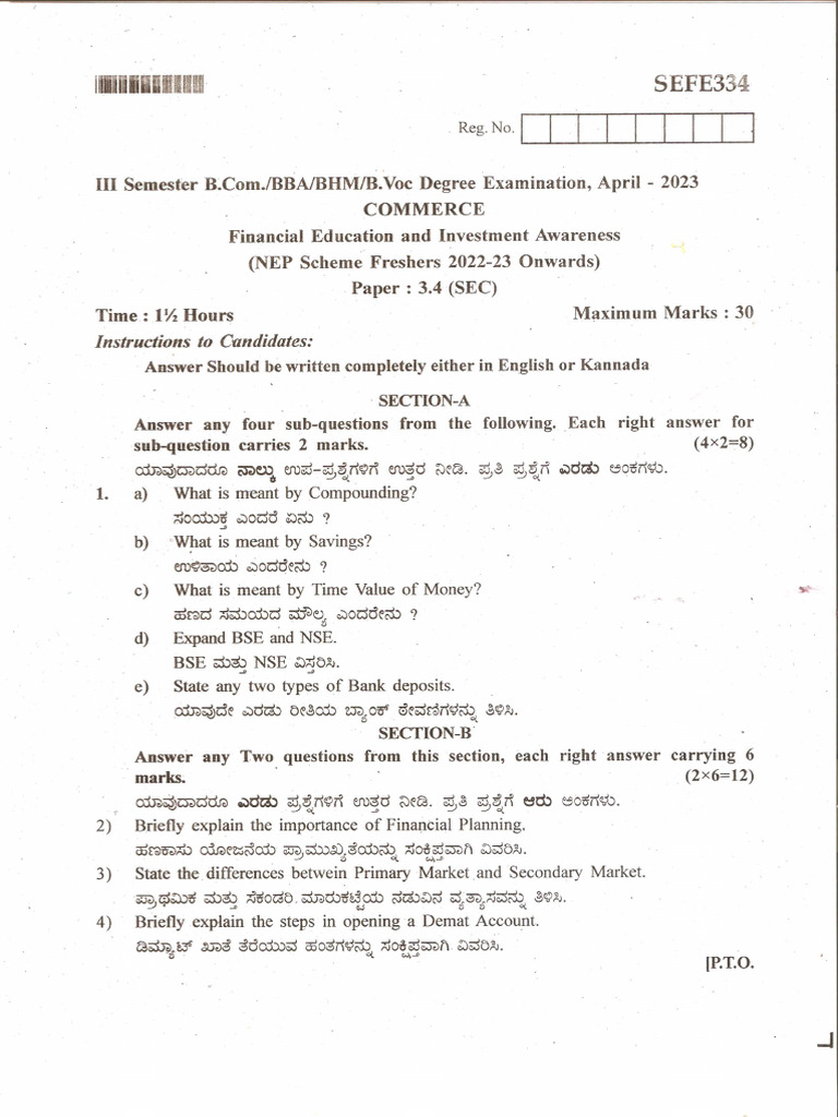 III Sem BCom FE & IA | PDF