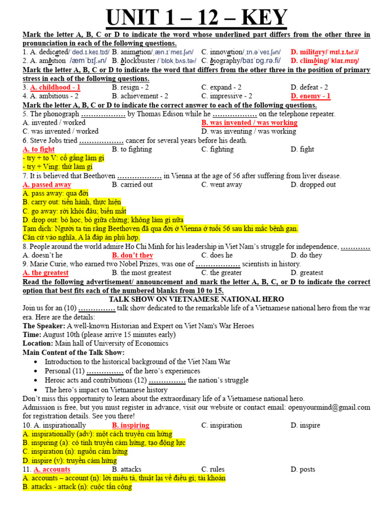 Unit 1 - 12 - Key | PDF