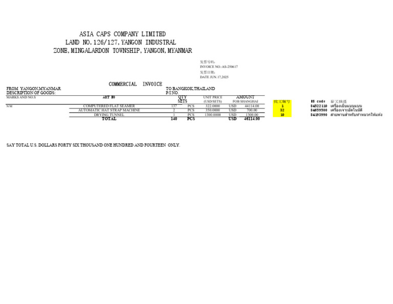 Asia Caps Company Limited Land No.126/127, Yangon Industral Zone ...