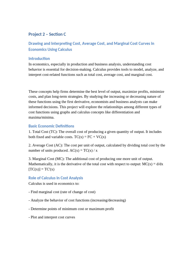Project 2 Cost Curves Economics | PDF | Marginal Cost | Average Cost