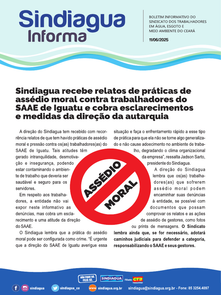 Informativo Sindiagua Jun2025 Assedio Moral Saae Iguatu Curvas | PDF