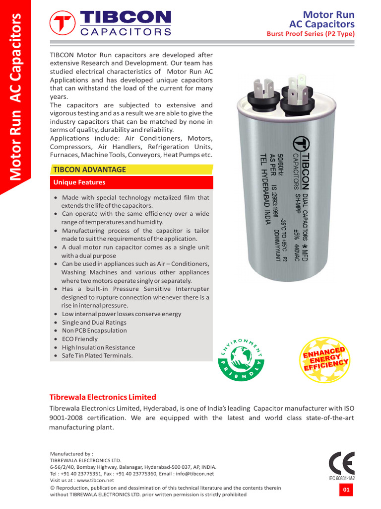 Burst Proof Motor Run Capacitors | PDF | Capacitor | Electric Motor