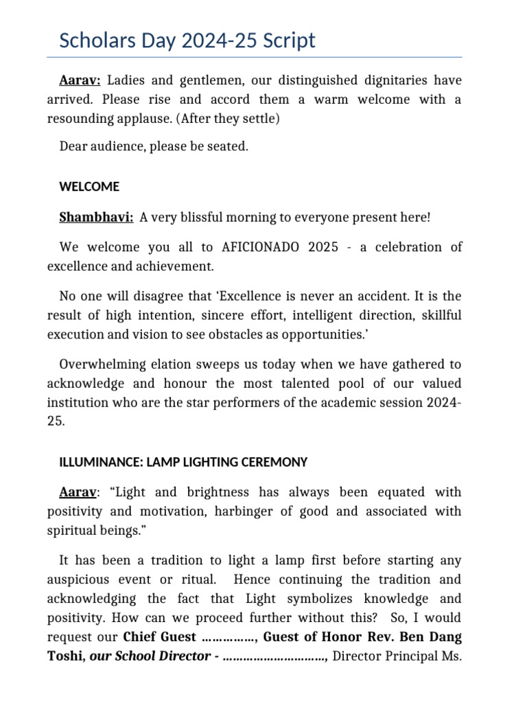 Scholars Day Script (2024-25) | PDF