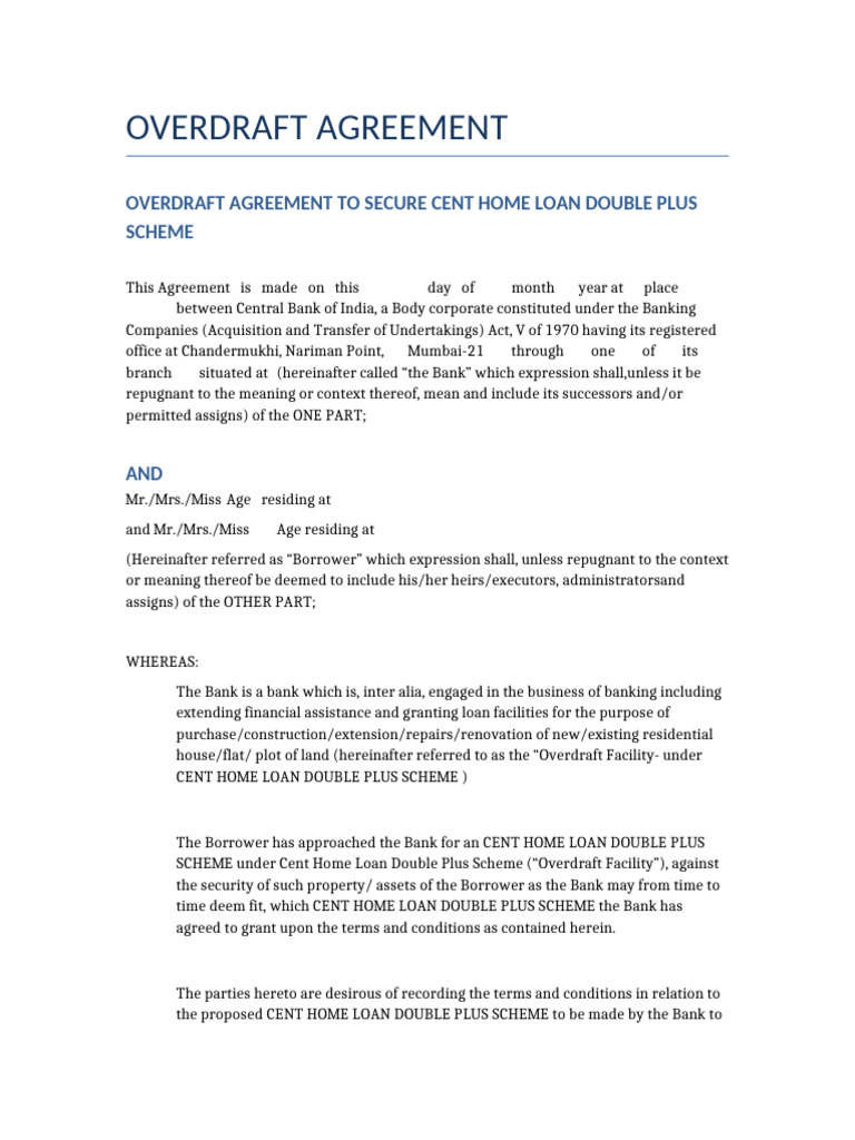 Overdraft Agreement Central Bank | PDF | Interest | Loans