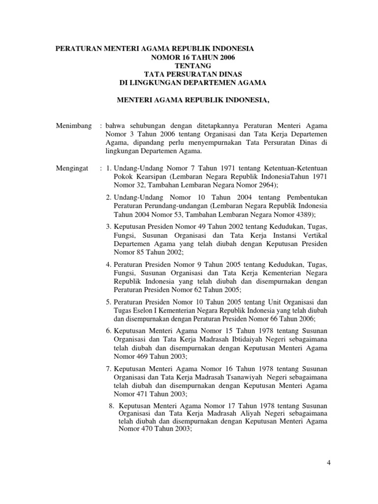 Tata Persuratan Dinas Kementerian Agama | PDF