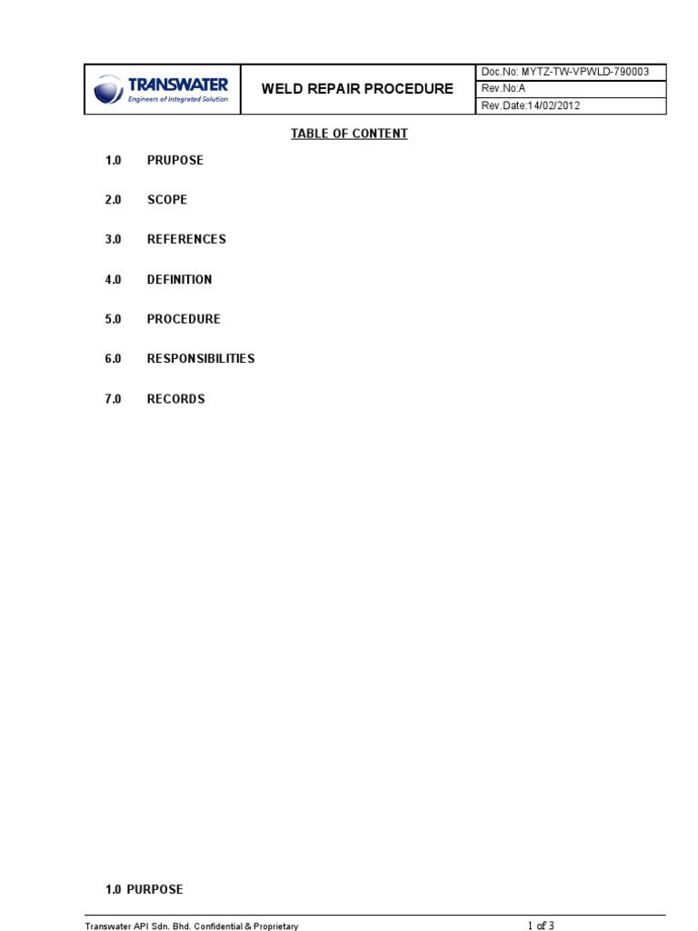 Weld Repair Procedure Guide | PDF | Metal Fabrication | Nondestructive ...