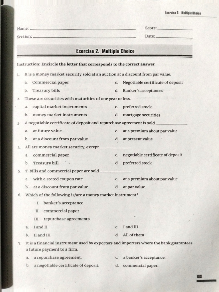 Money Market Exercises | PDF