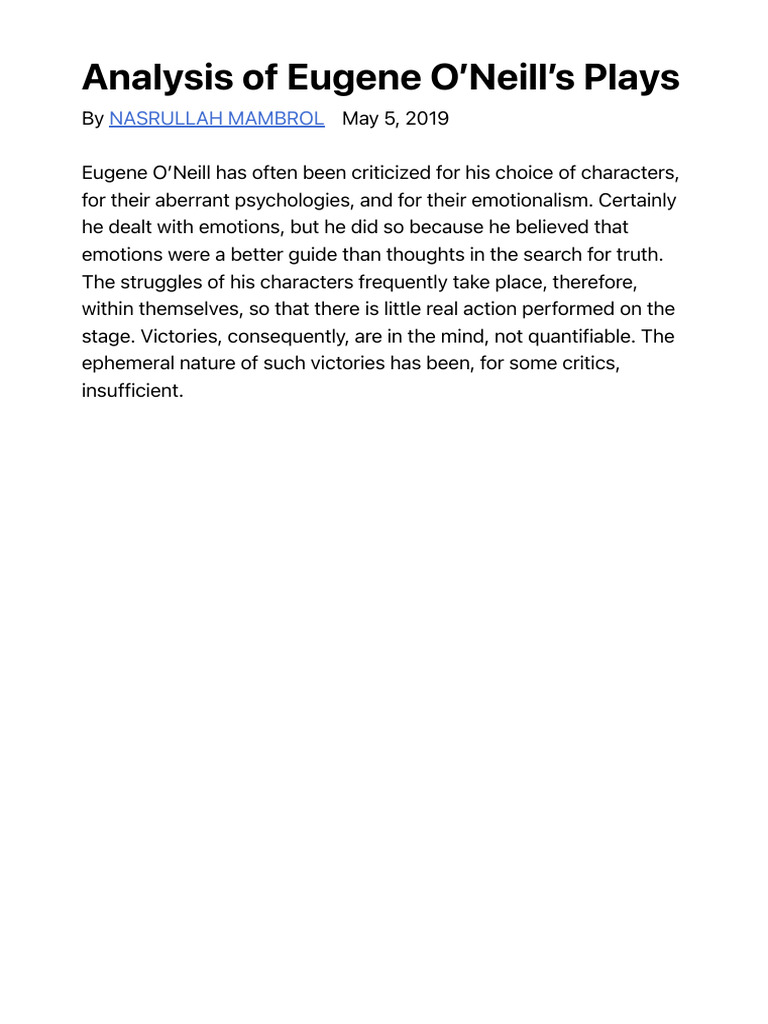 Analysis of Eugene O'Neill's Plays - Literary Theory and Criticism ...