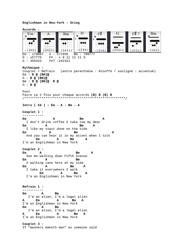 Englishman in New-York - Sting | PDF | Singles | Songs Written