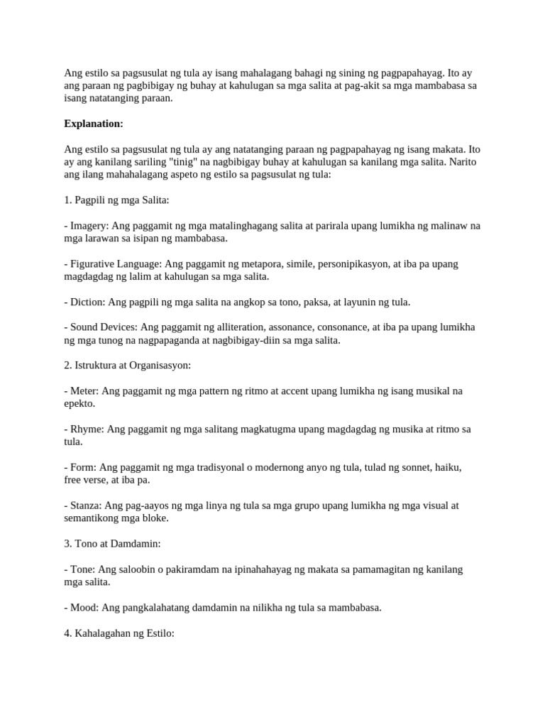 Grade 9 Estilo NG Tula | PDF