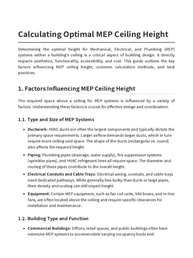 Mep Ceiling Height Guide | PDF | Duct (Flow) | Pipe (Fluid Conveyance)