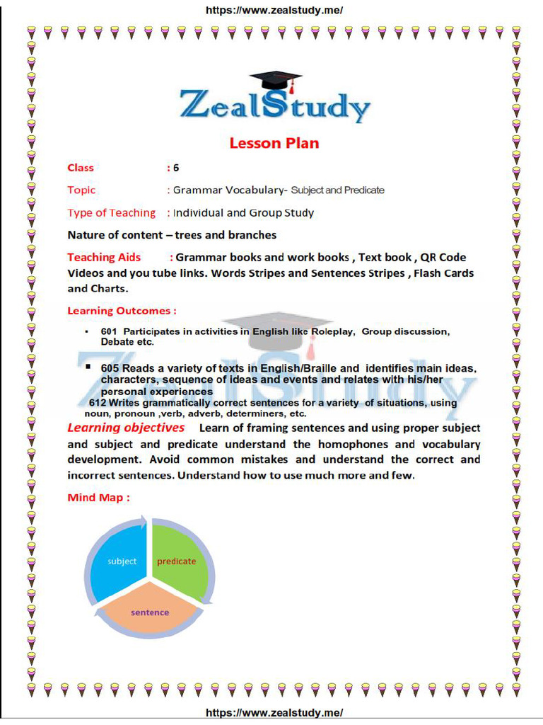 Zeal Study Lesson Plan 6th English Grammar Subject | PDF