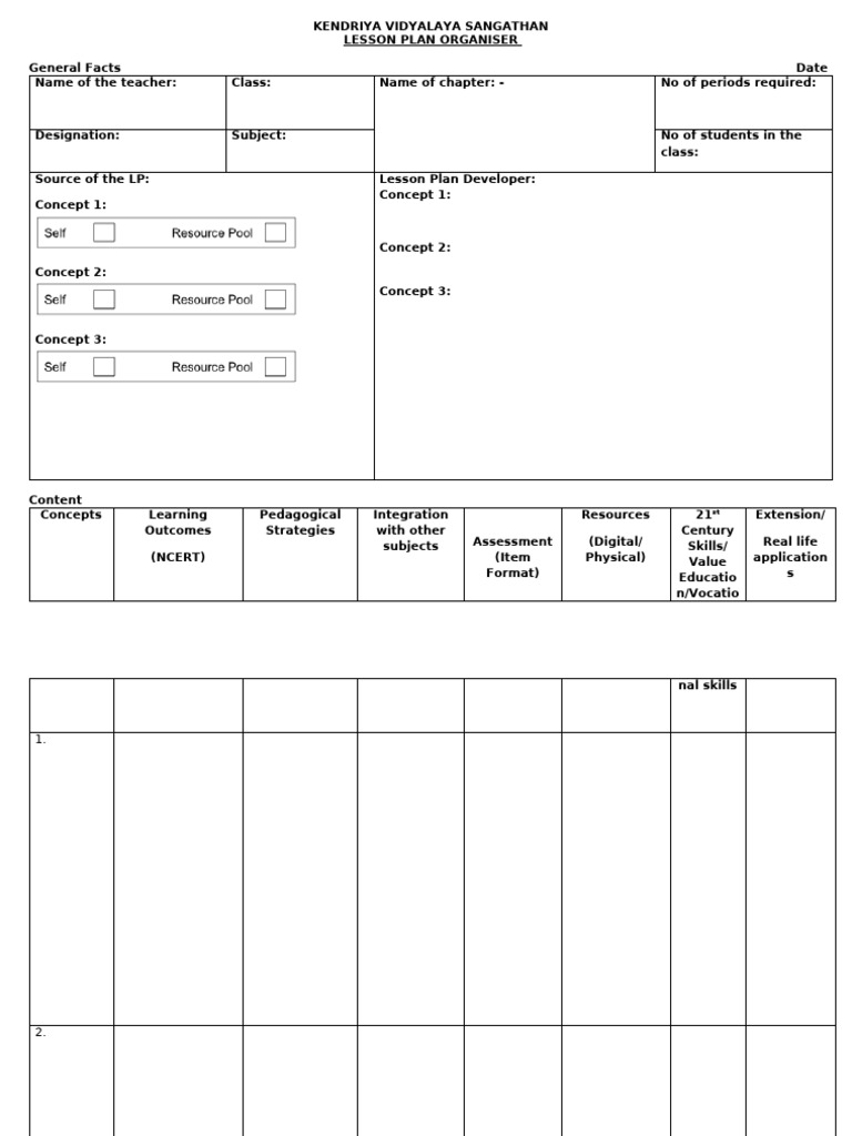 KVS - Lesson Plan Organiser Format-1 | PDF