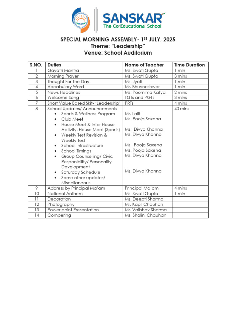 Final Special Assembly Plan For 1st July 2025 | PDF
