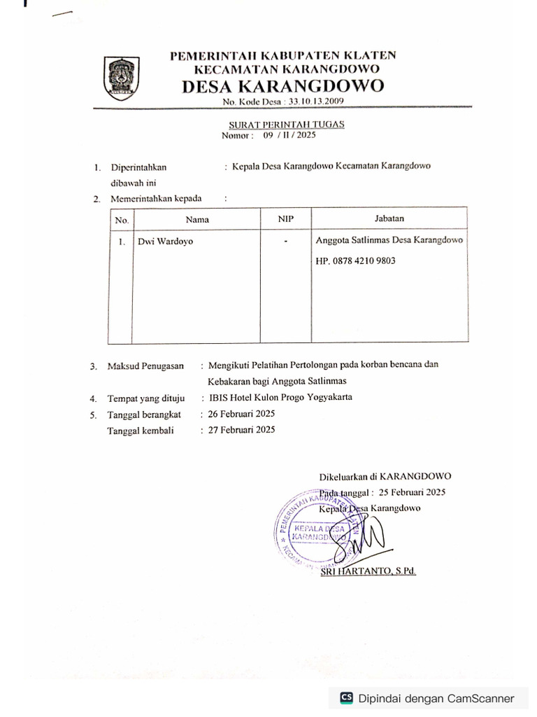 Surat Tugas Linmas Dan Relawan Desa | PDF