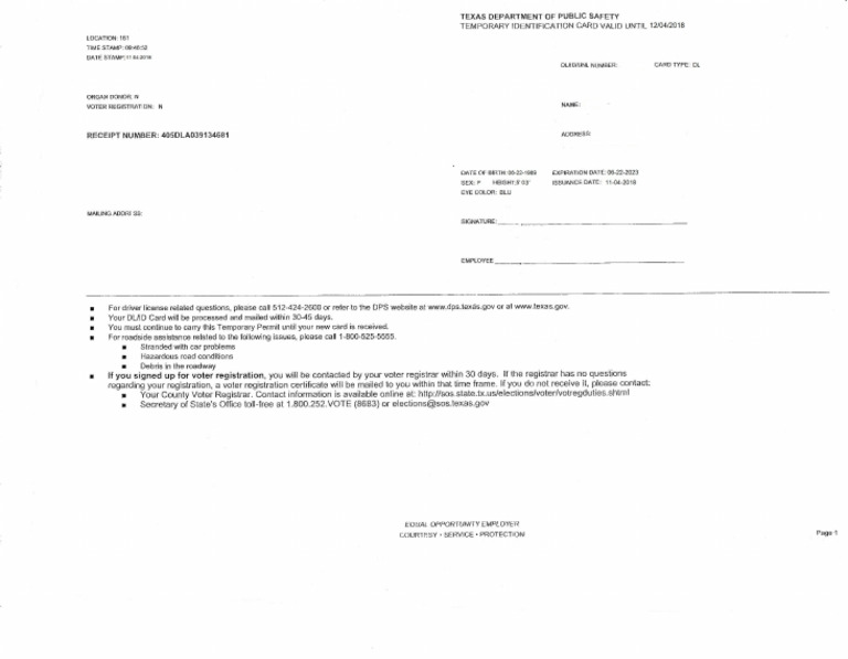 Texas Temp Id Card PDF | PDF