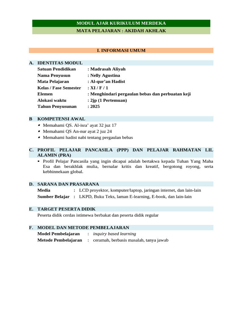 Modul Ajar Qurdis | PDF