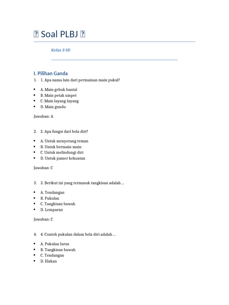 Soal PLBJ PilihanGanda Dan Esai Kelas3 | PDF