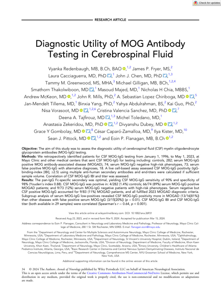 Annals of Neurology - 2024 - Redenbaugh - Diagnostic Utility of MOG ...