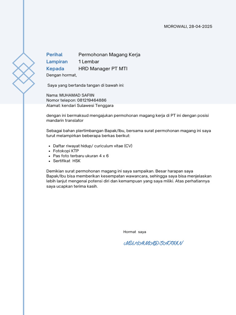 Surat Lamaran Magang | PDF