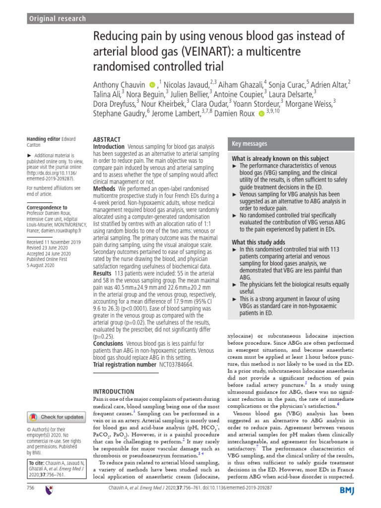 Venous vs. Arterial Blood Gas Pain Study | PDF | Medical Specialties ...