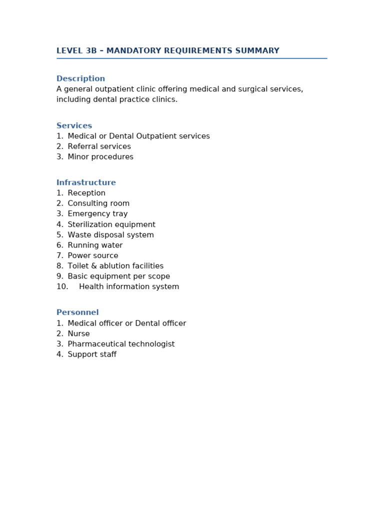 Level 3B Hospital Requirements Summary | PDF