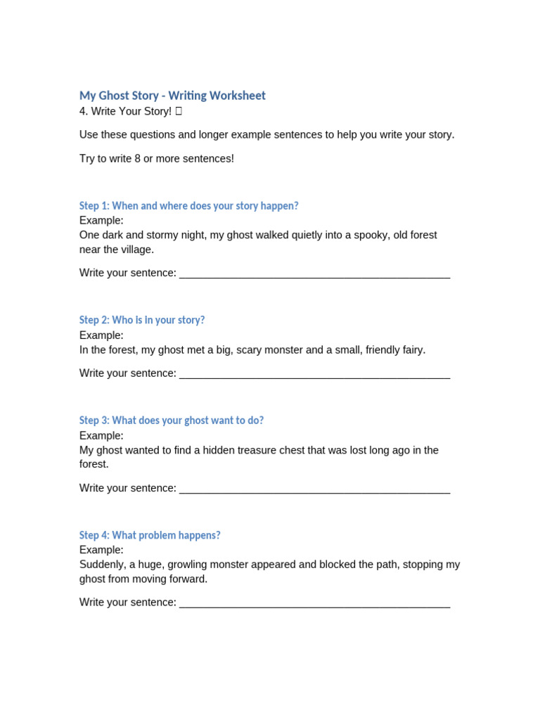My Ghost Story Writing Worksheet | PDF