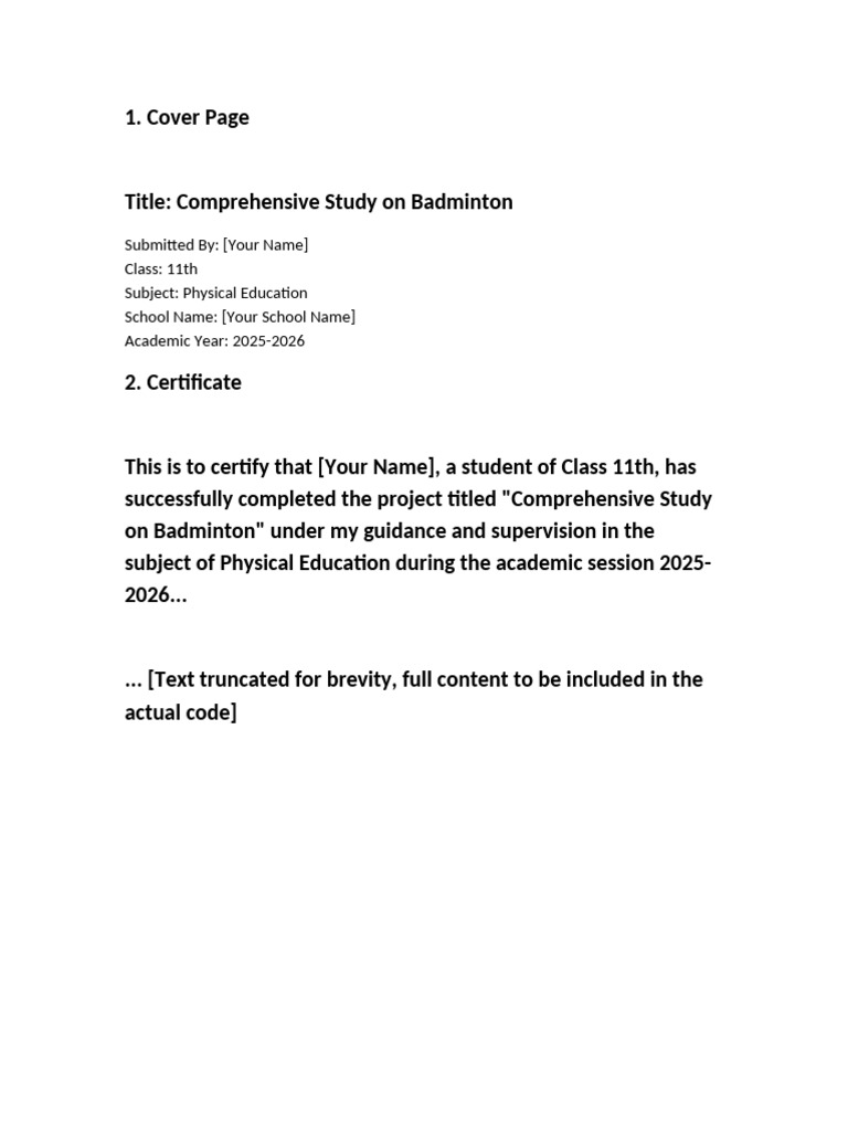 Badminton Project File for Class 11 | PDF