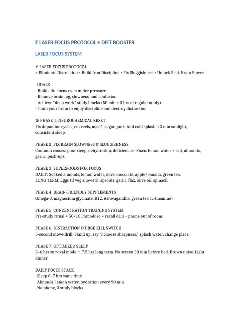 Laser Focus and Diet Protocol | PDF | Sleep | Chickpea